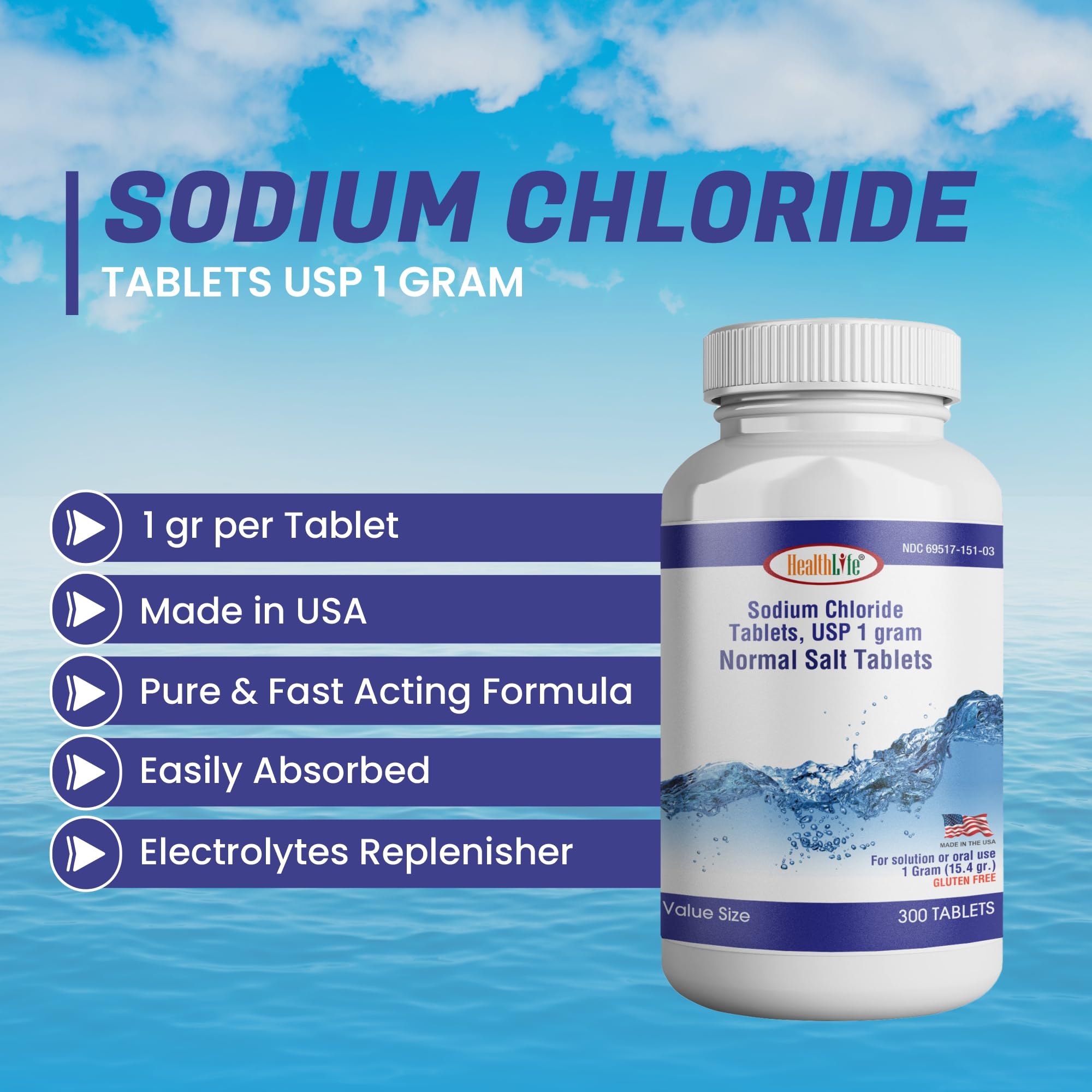 Mua Health life Sodium Chloride Tablets 1 gm, USP | 300 Count | Normal ...