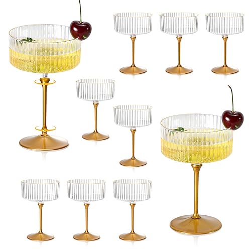 12 Pcs Detachable Martini Glasses 10oz Plastic Clear Ribbed Coupe ...