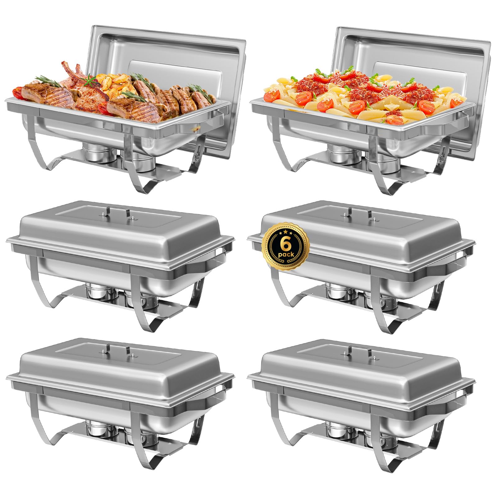 IMACONE 6 Pack Chafing Dish Buffet Set, 8QT Stainless Steel Rectangular Chafers and Buffet ...