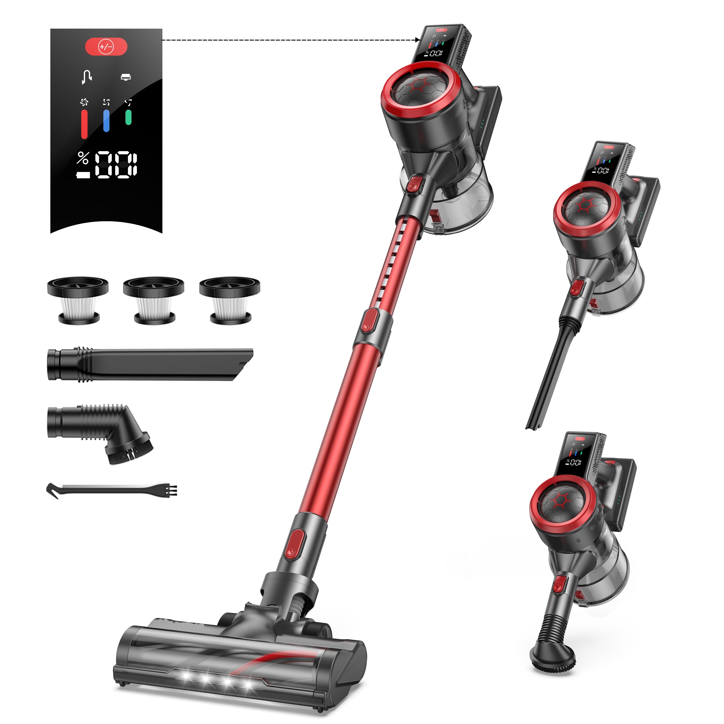 Cordless Vacuum Cleaner, 450W 38KPA Stick Vacuum with Brushless Motor ...