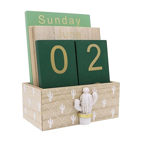 Wooden Desk Perpetual Calendar Cute Cactus Desktop Calendar Month Week ...