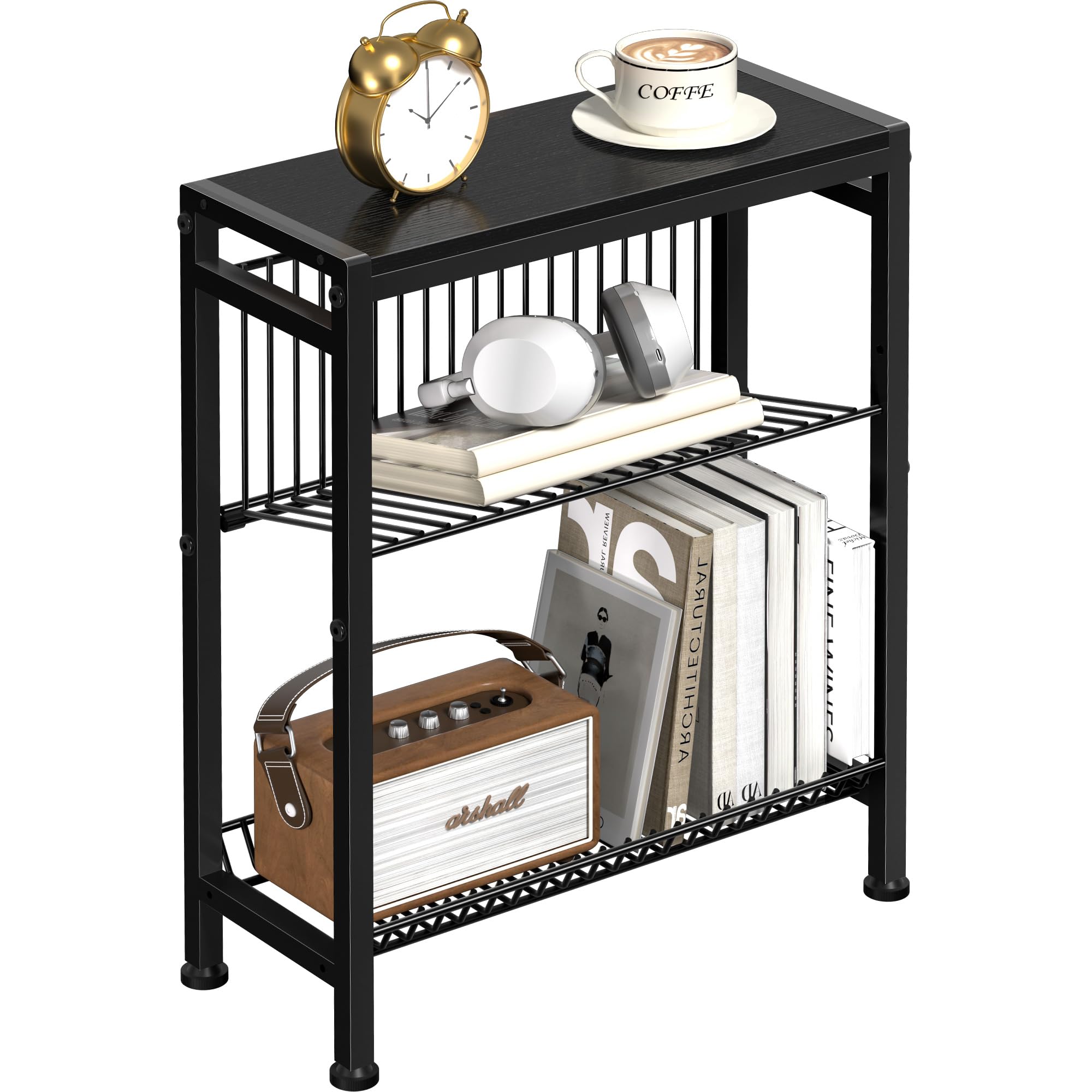 Narrow Side Table for Small Space, 3-Tier End Table with Magazine ...