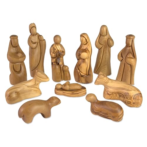 Holy Land Olive Wood Faceless Nativity Set from Israel, 12 Piece Unique ...