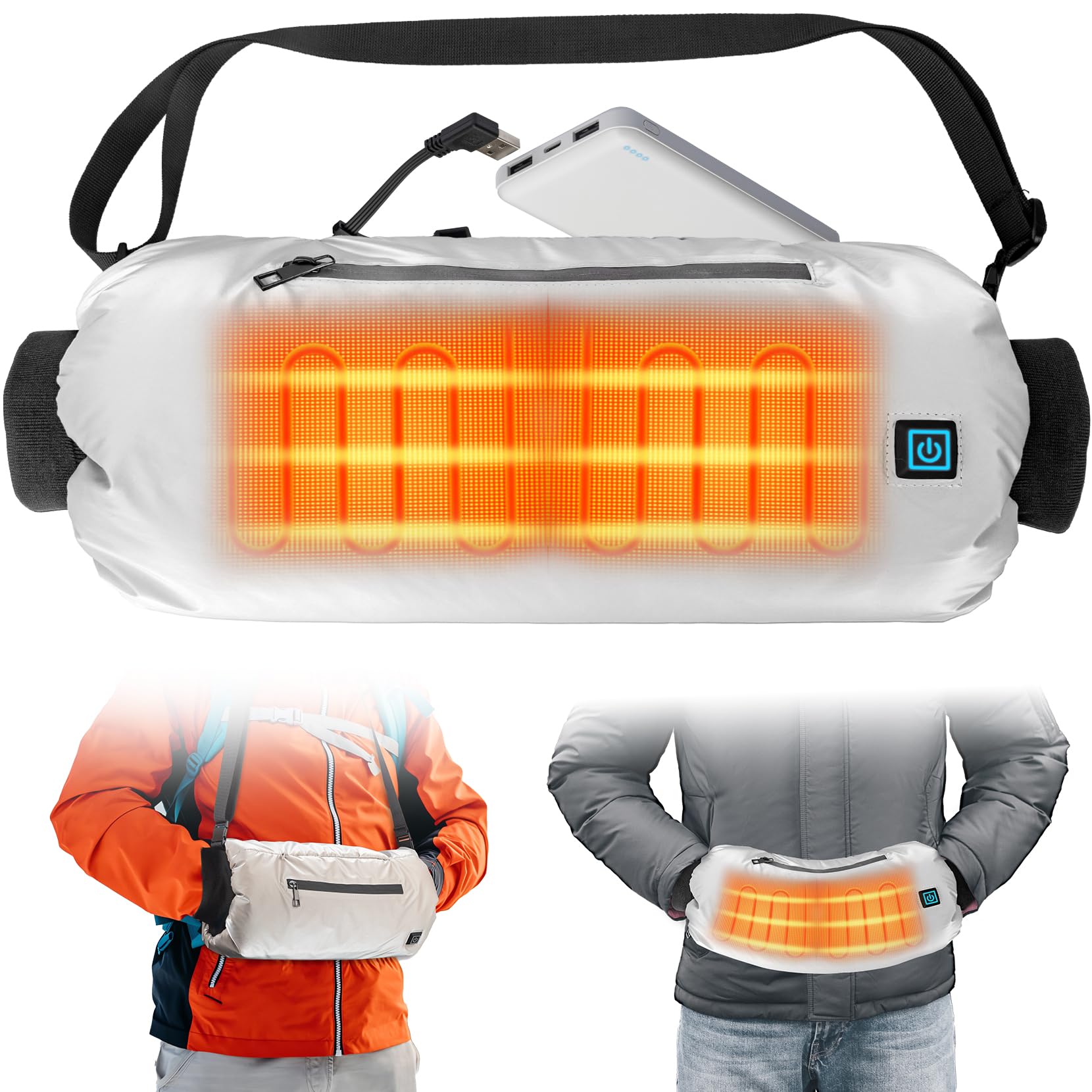 Heated Hand Warmer Pouch with 10000 mAh Rechargeable Battery, Up to 15 ...