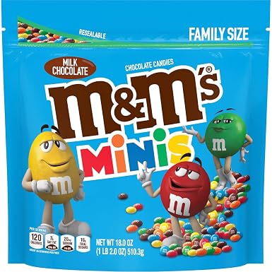 Amazon.com : M&M's Milk Chocolate Minis Candy 18 Oz Family Size Bag ...