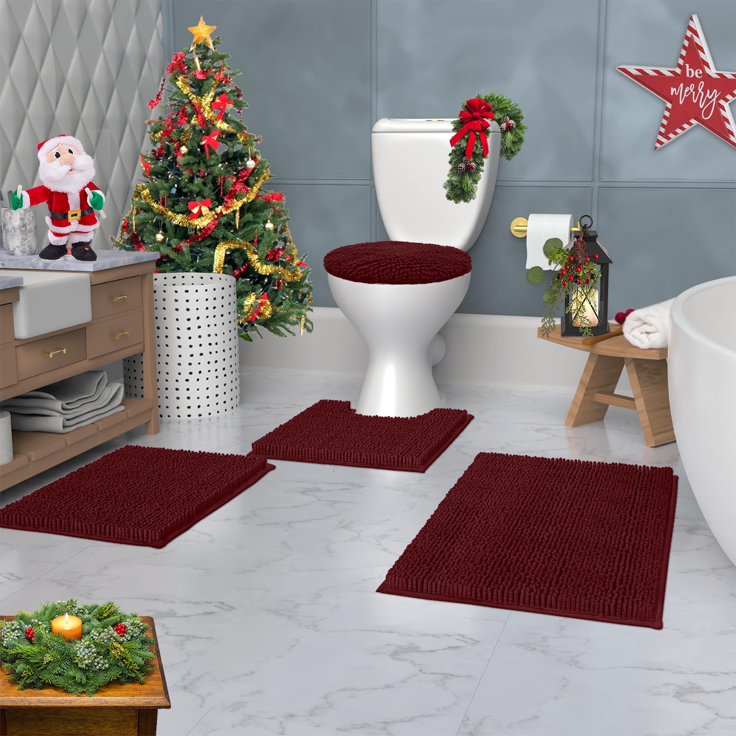 LuxUrux Bathroom Rugs Sets 4 Piece - Non-Slip Shaggy Chenille Mat Set ...