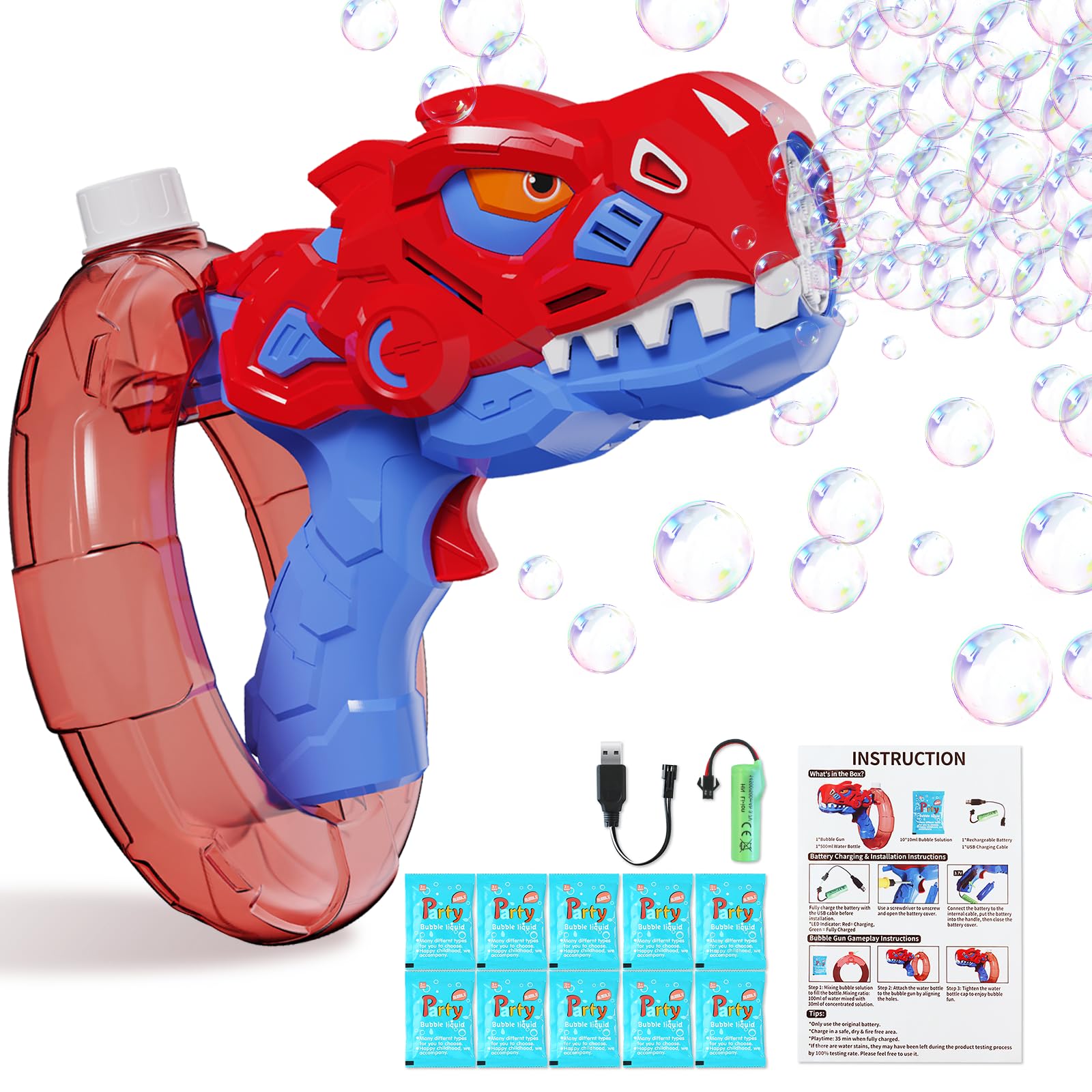 LLESSOO Bubble Gun, Dinosaur Bubble Guns for Kids Ages 4-8, Bubble ...