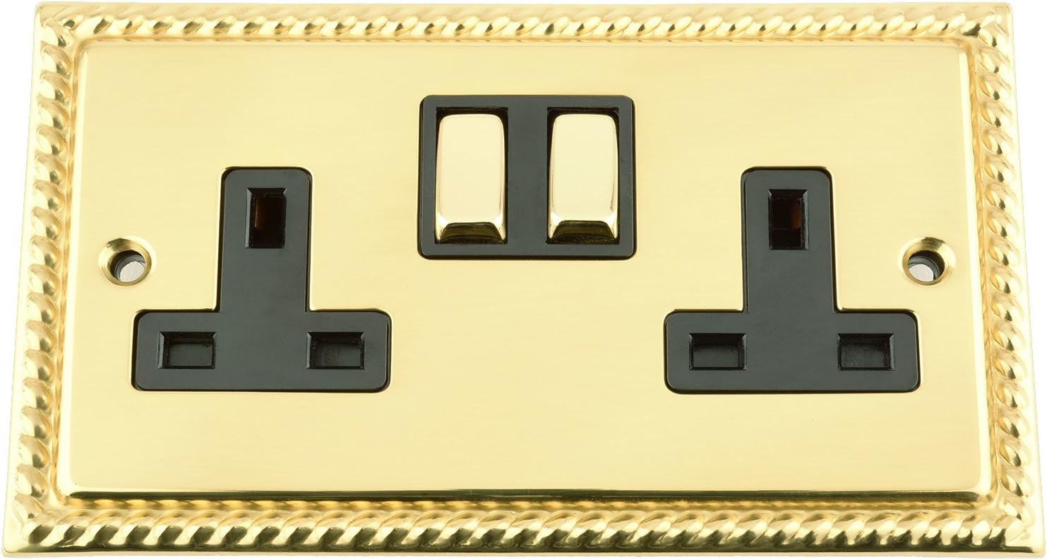Wall Socket 2 Gang – Polished Mirror Brass Georgian – Black Insert ...