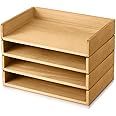 Amazon.com: Yeaqee 4 Pcs Stackable Paper Tray Wood Desk Organizer ...