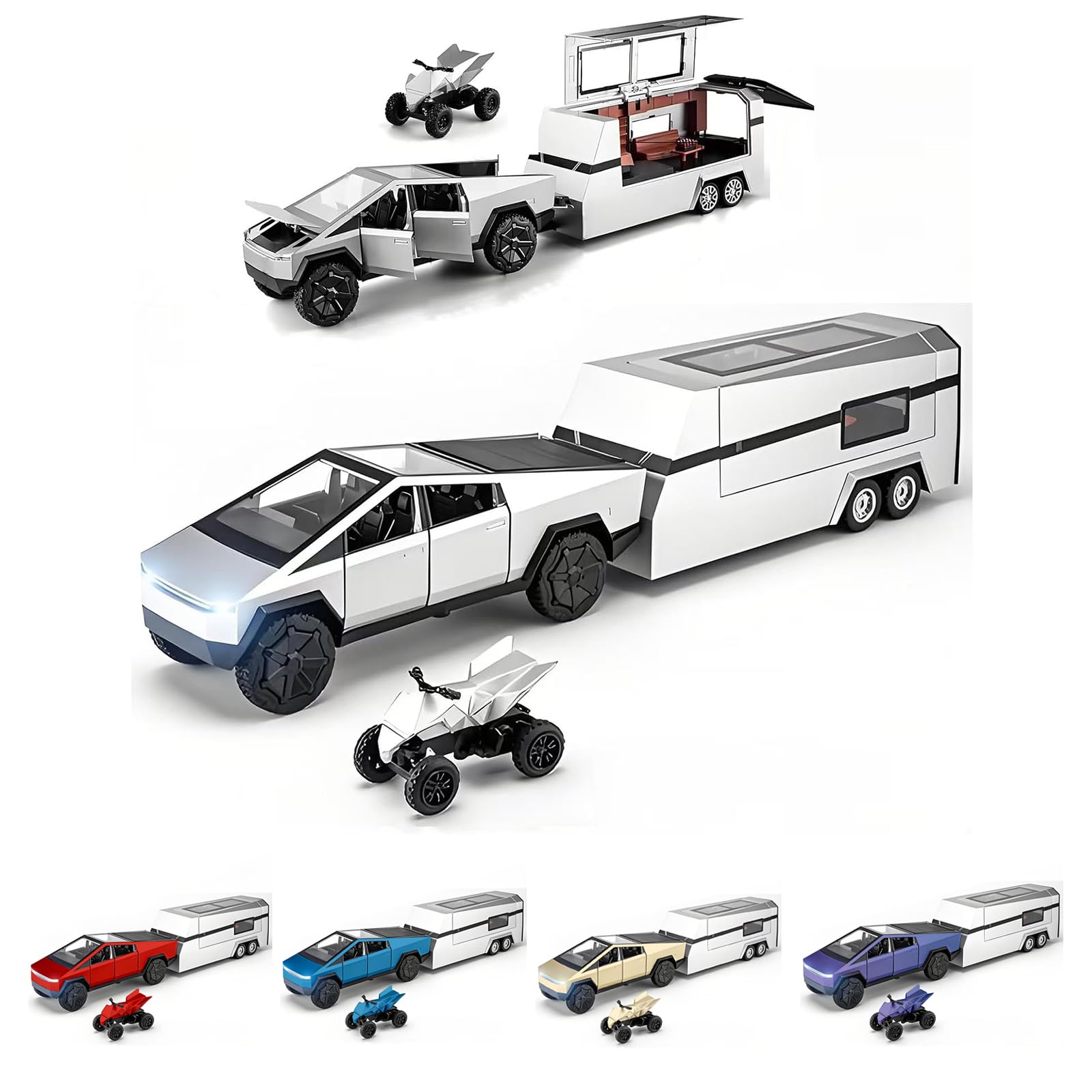 Cybertruck Toy Truck with RV Motorcycle Cyberquad Alloy Die-cast Model ...
