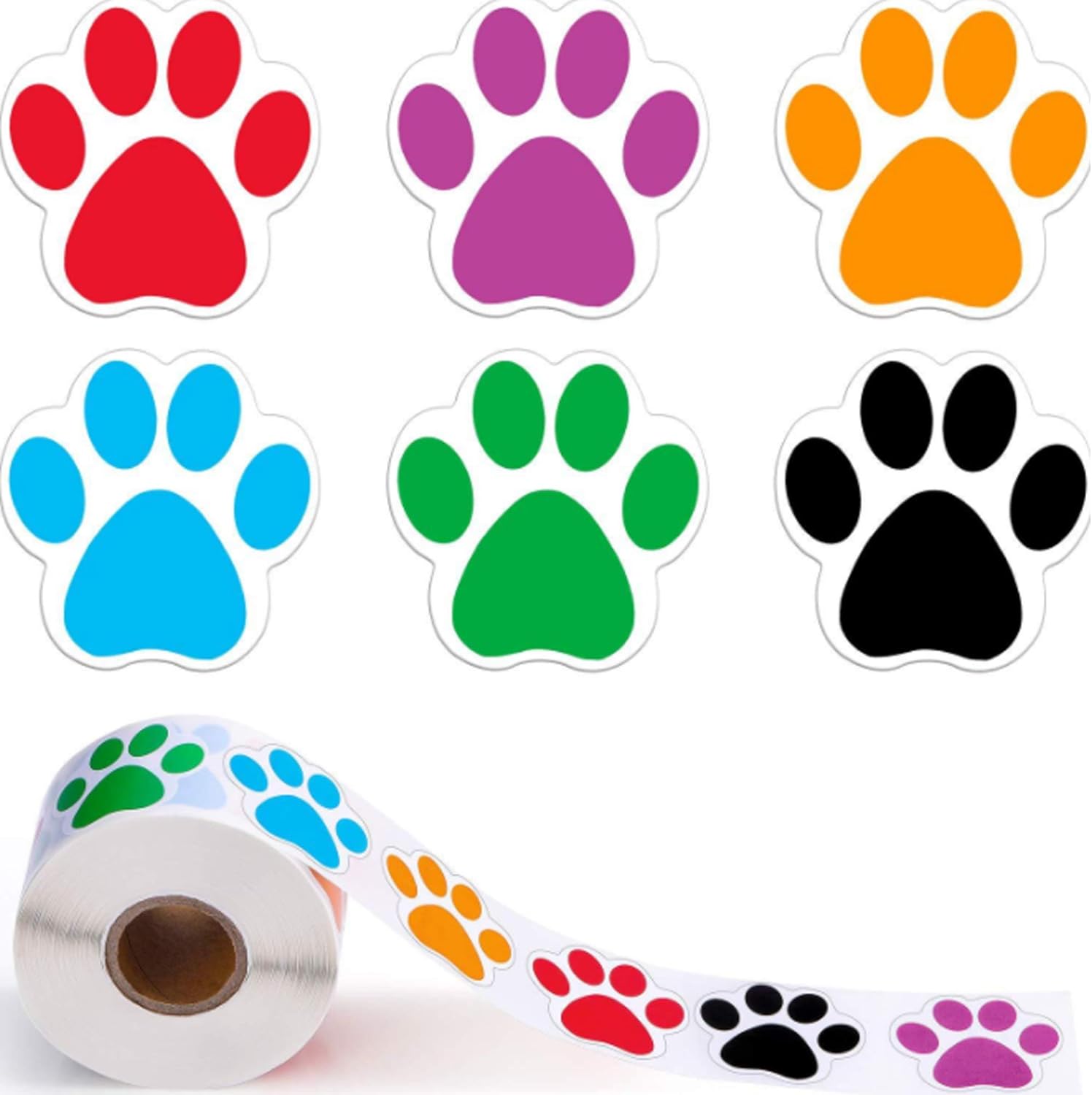 2 Roll of 1000 Pieces Colorful Paw Print Stickers Dog Paw Labels ...