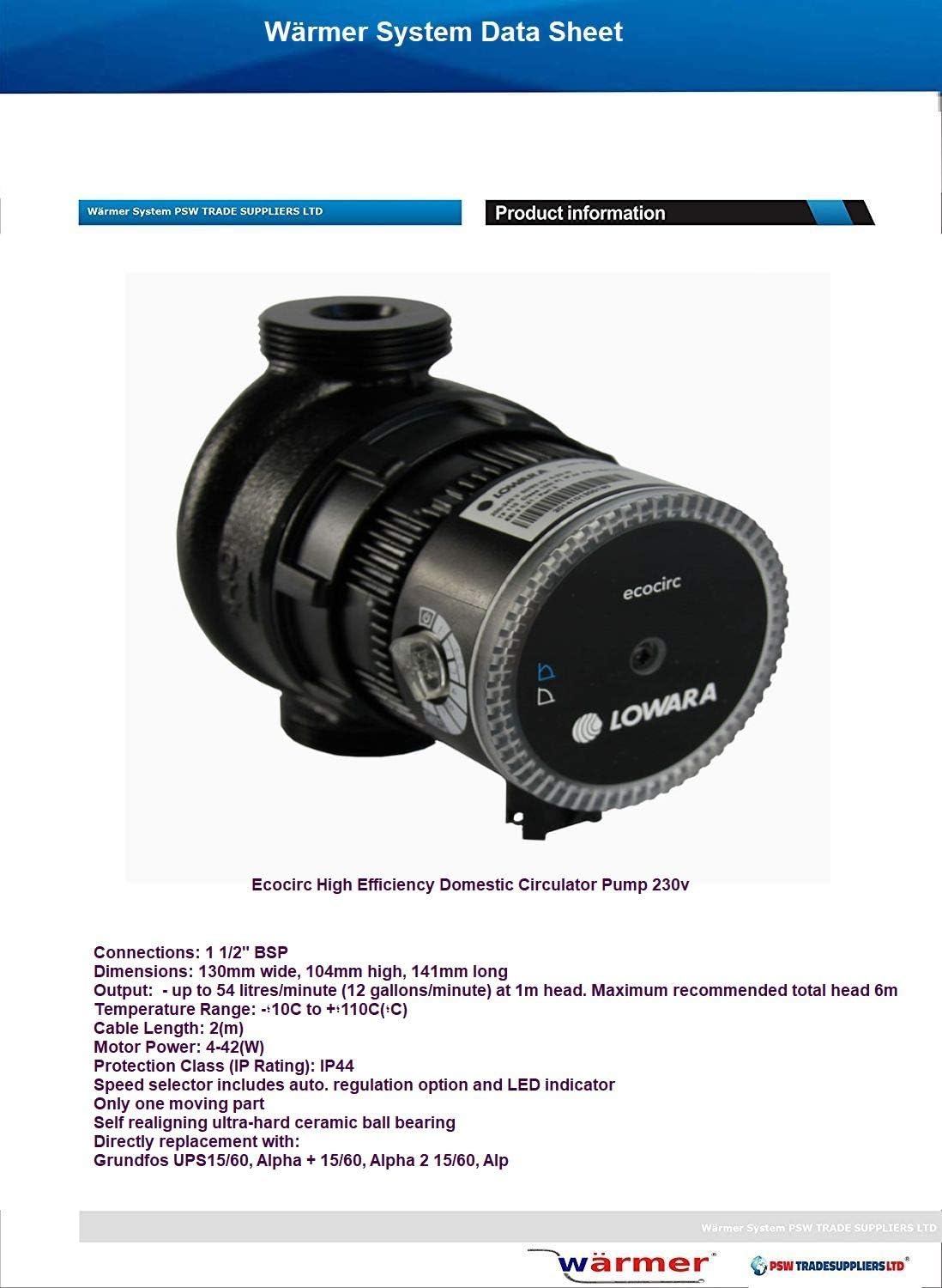 LOWARA ECOCIRC Basic 25-6/130 Circulation Pump – BigaMart