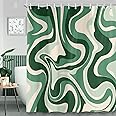 Amazon.com: MDUKOIN Sage Green Shower Curtain, Aesthetic 70s Abstract Wavy Swirl Bath Curtain ...