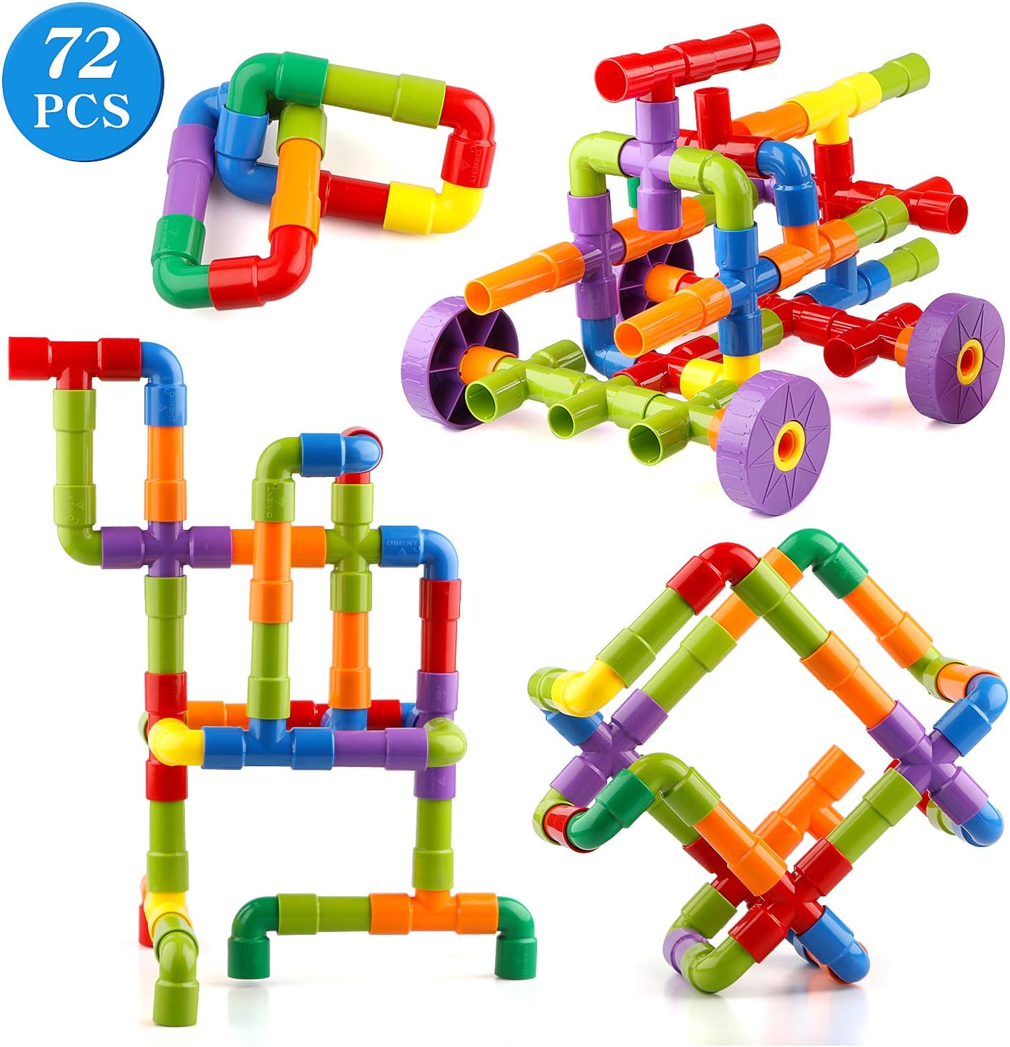 Amazon.com: Joqutoys 72 Pieces Pipe Tube Toys for Kids, STEM Building ...