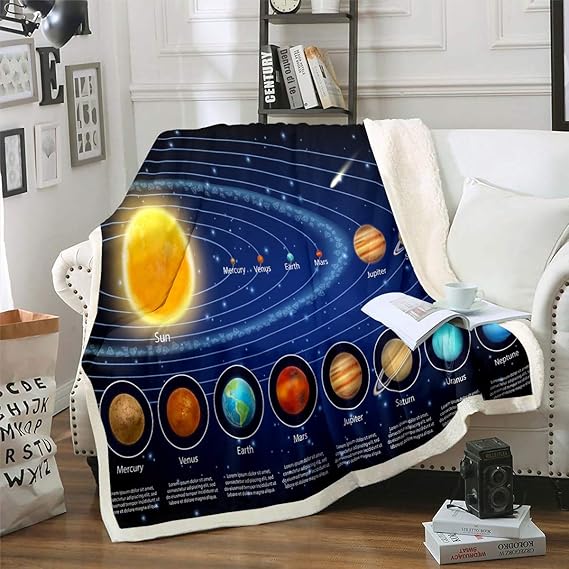 Amazon.com: Solar System Sherpa Blanket Galaxy Outer Space Fleece Throw ...