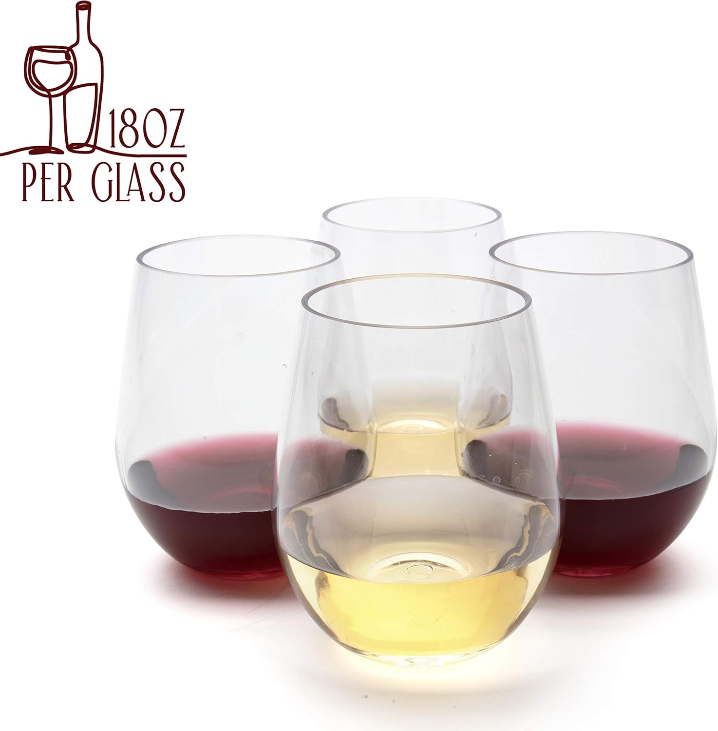 Amazon.com | Unbreakable Stemless Wine Glasses, 18oz- 100% Tritan ...