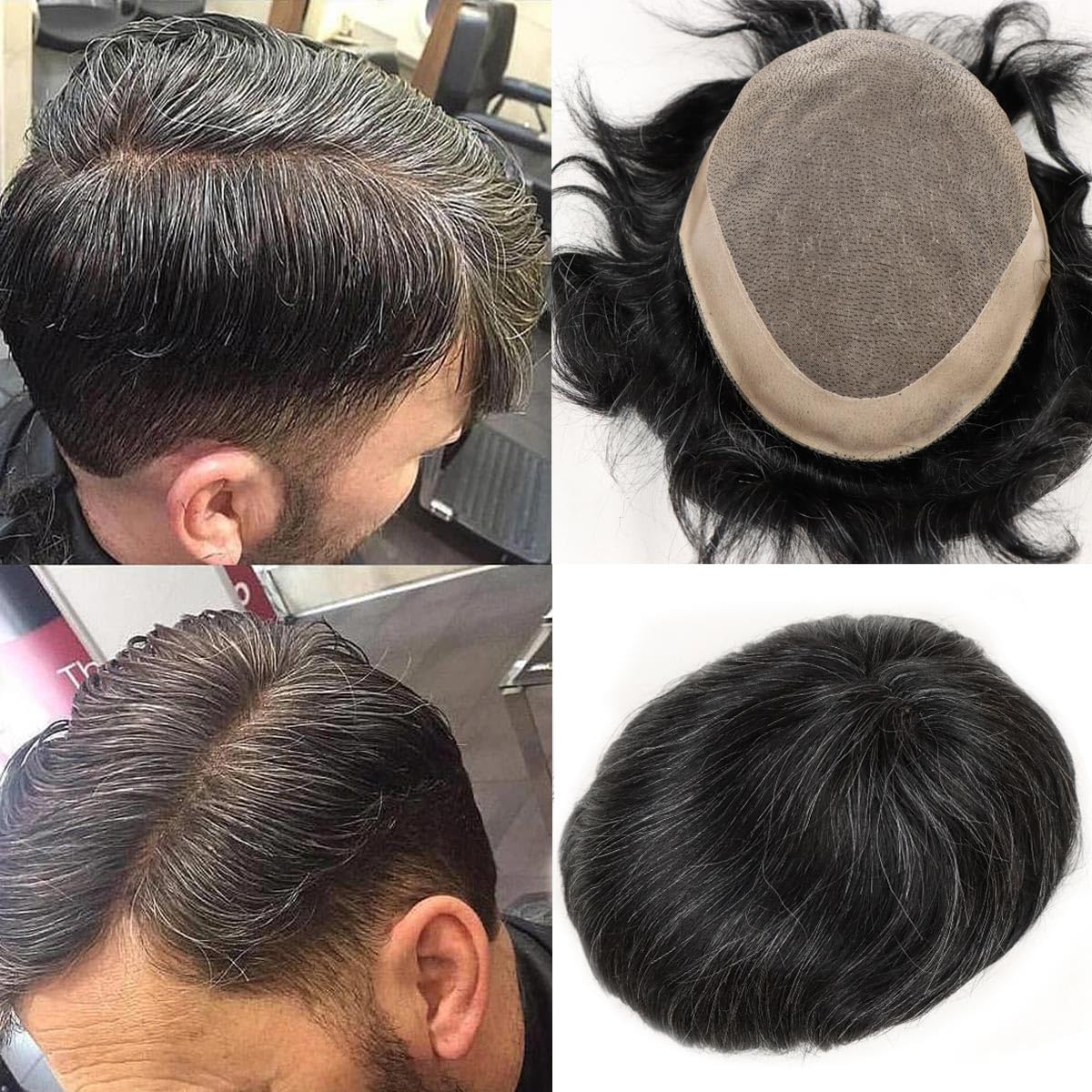 HAPPY&CC Men Wig Hair Toupee For Man Human Hair Prosthesis Fine Mono ...