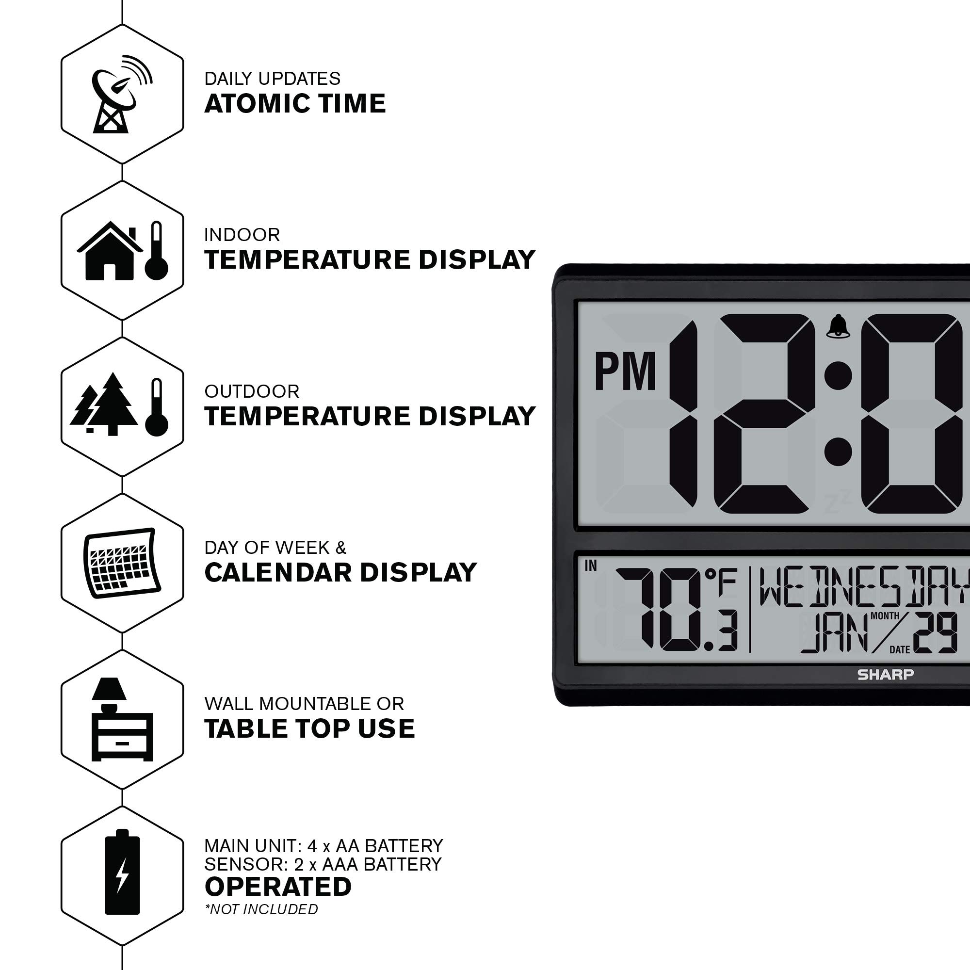 Mua Sharp Atomic Clock - Never Needs Setting! –Easy to Read Numbers ...