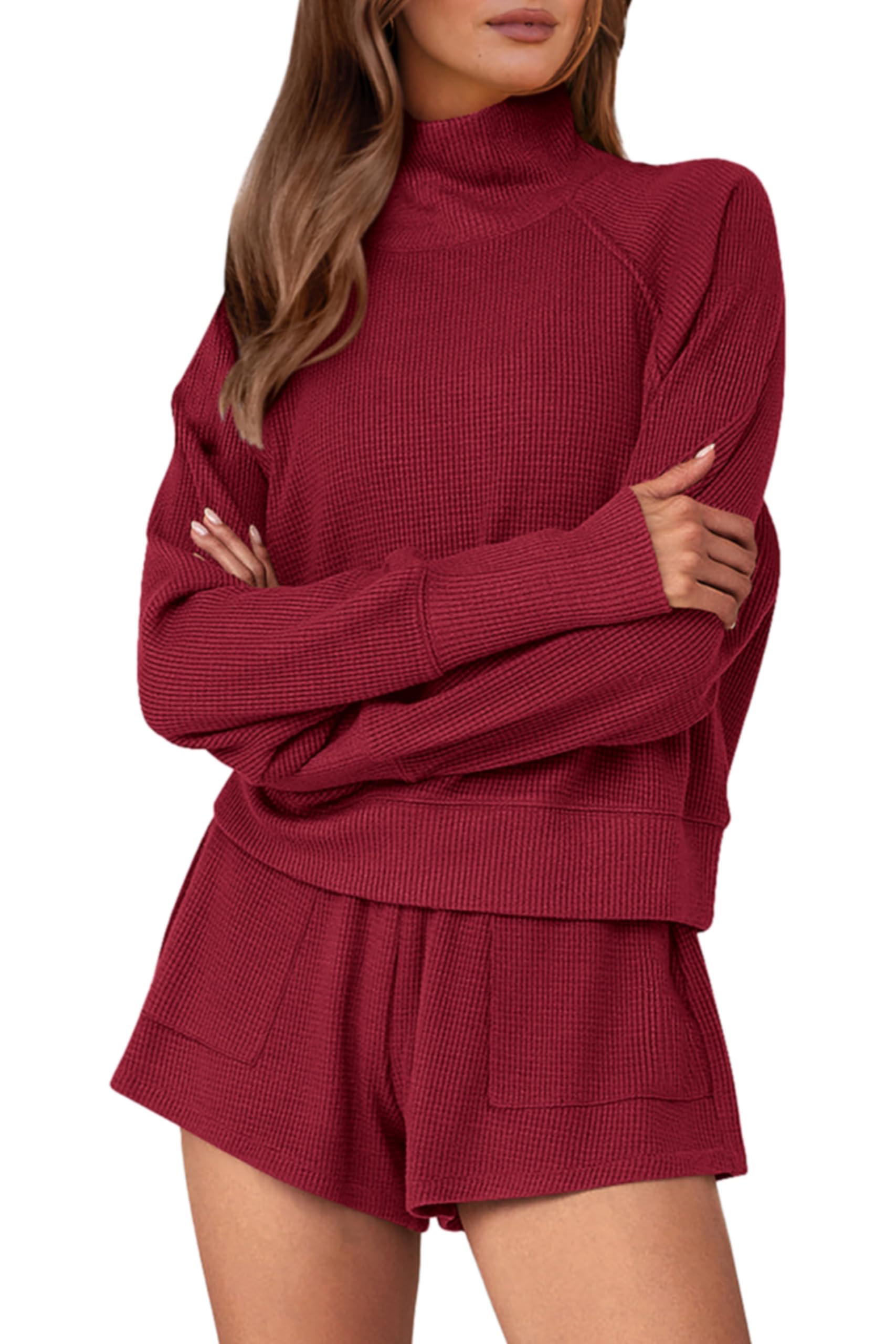 PRETTYGARDEN Ribbed Knit Pajamas for Women Set 2024 Two Piece Fall ...