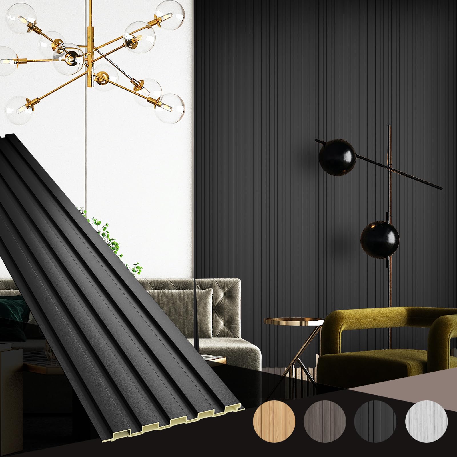 OUZUGIE WPC Acoustic Slat Wall Paneling, 8-Pack 114 x 6 Inches 3D Wall ...