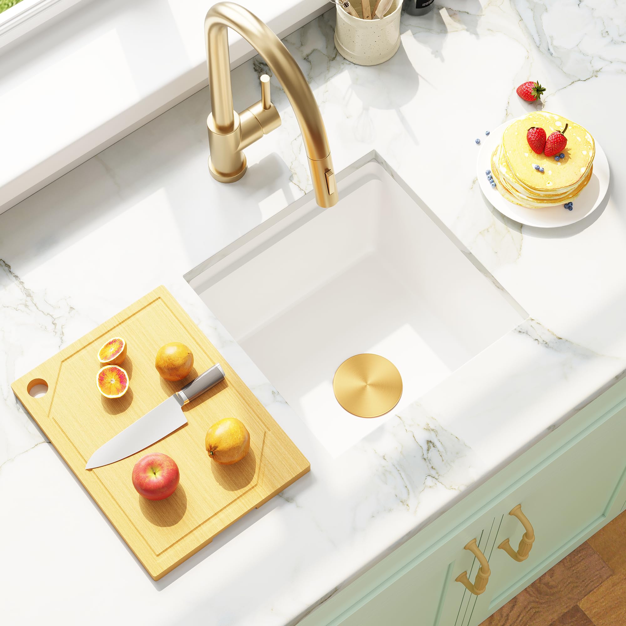 MILOSEN Undermount Bar Sink, 16×16 Inch Small White Granite Composite ...