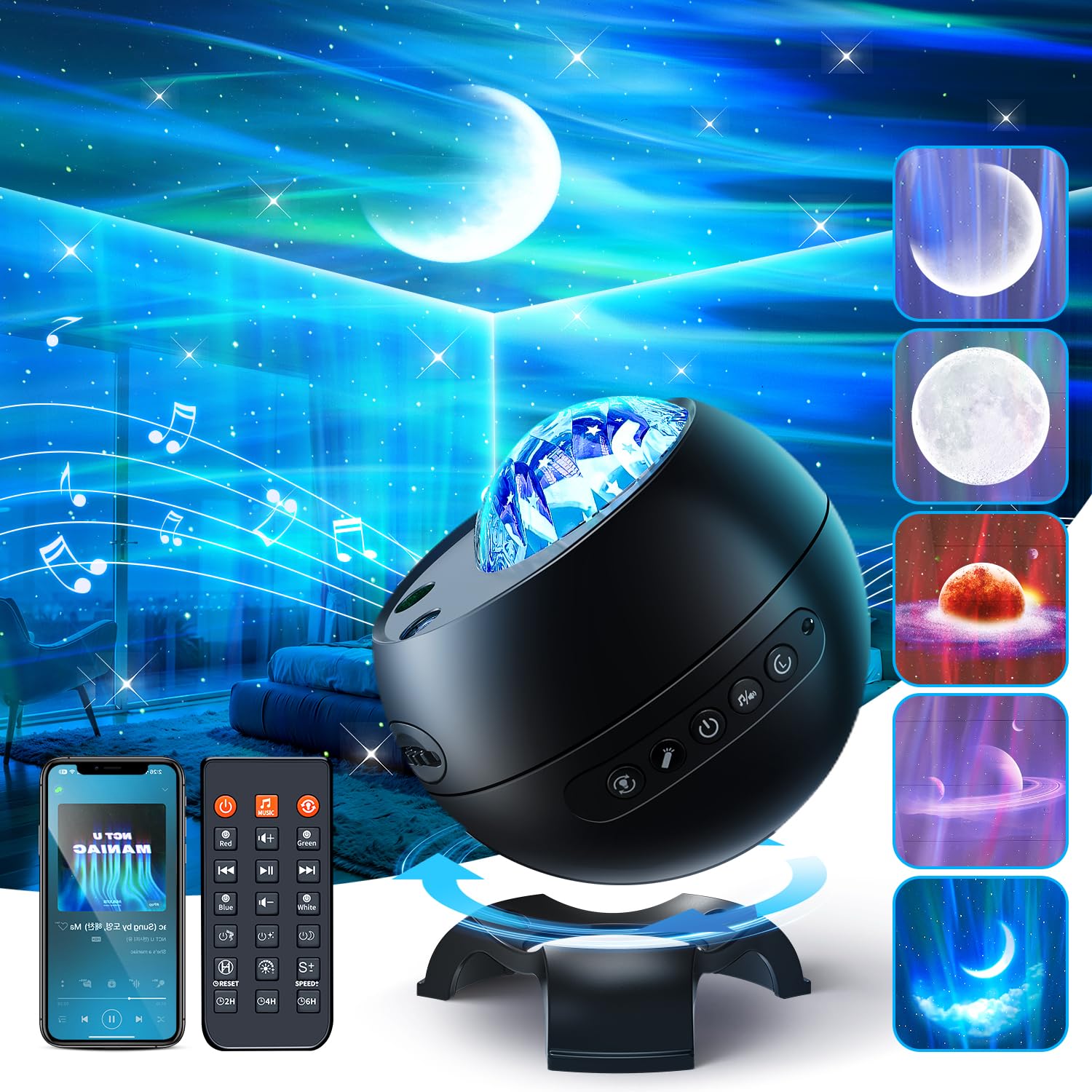 COOLNIGHT Galaxy Projector for Bedroom, 180 Light Modes Moon Star Aora ...
