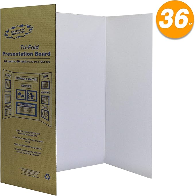 White Tri-Fold Presentation Board 28" X 40" Corrugated Tabletop Display ...