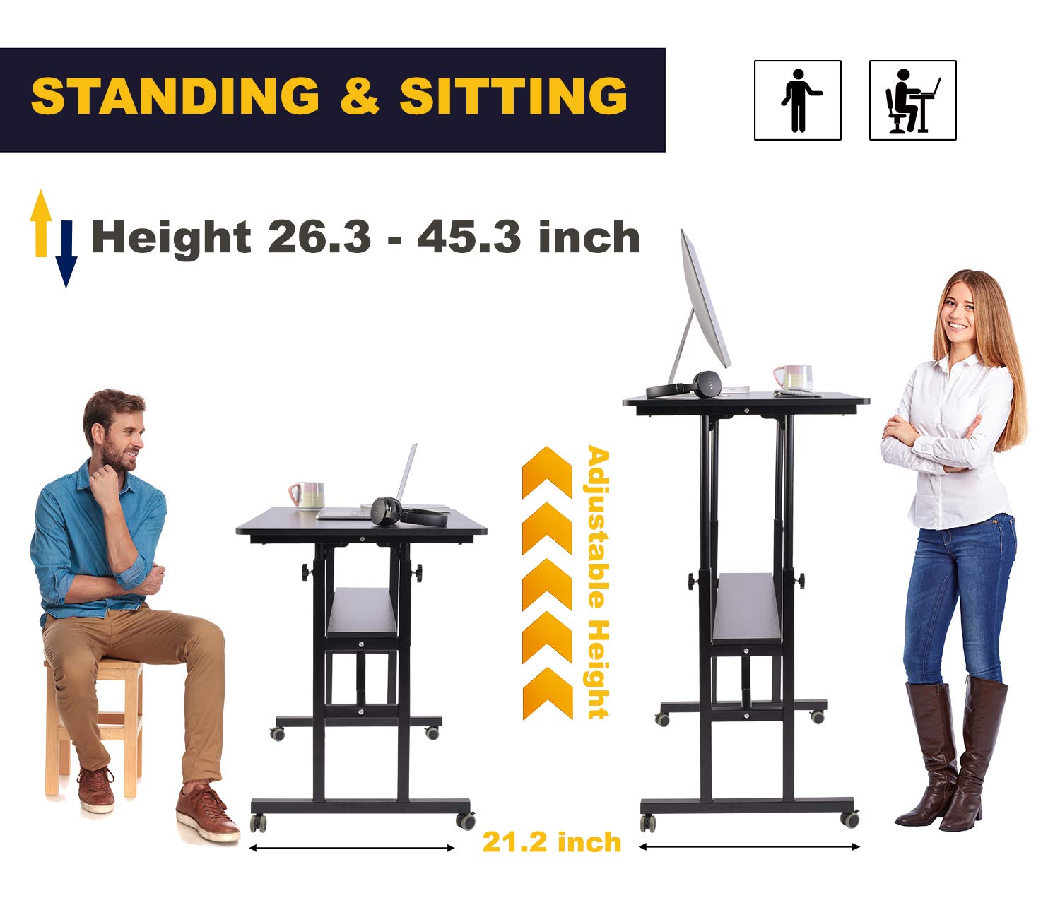 Mua AIZ Mobile Standing Desk, Adjustable Computer Desk Rolling Laptop ...