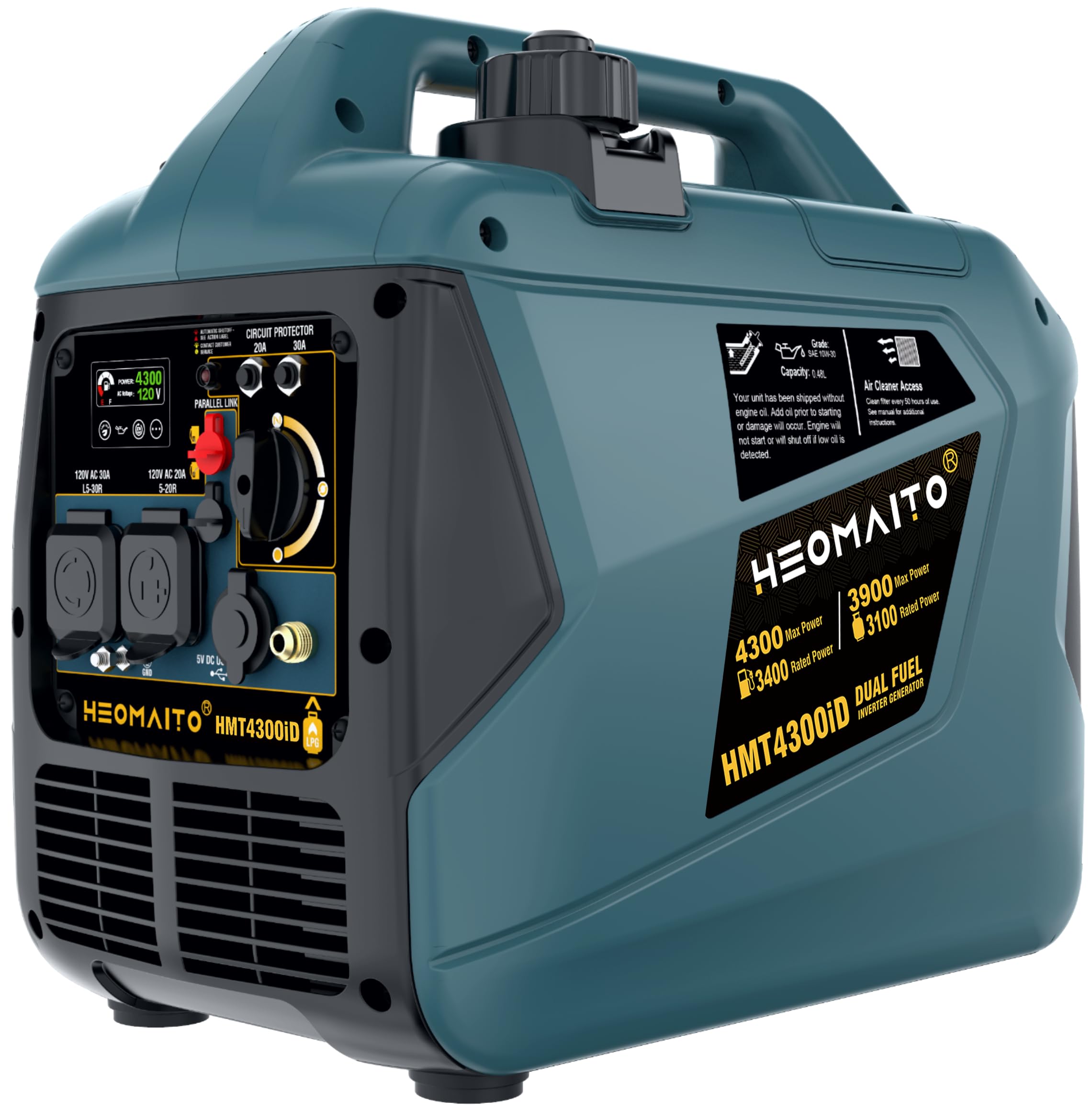 HEOMAITO Dual Fuel Portable Inverter Generator 4300W Gas & Propane ...