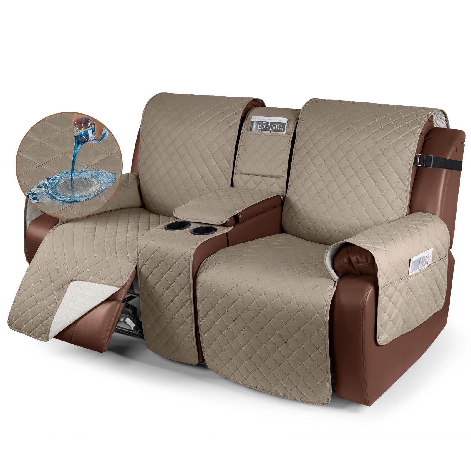 KinCam 100% Waterproof Loveseat Recliner Cover with Console, Non-Slip ...