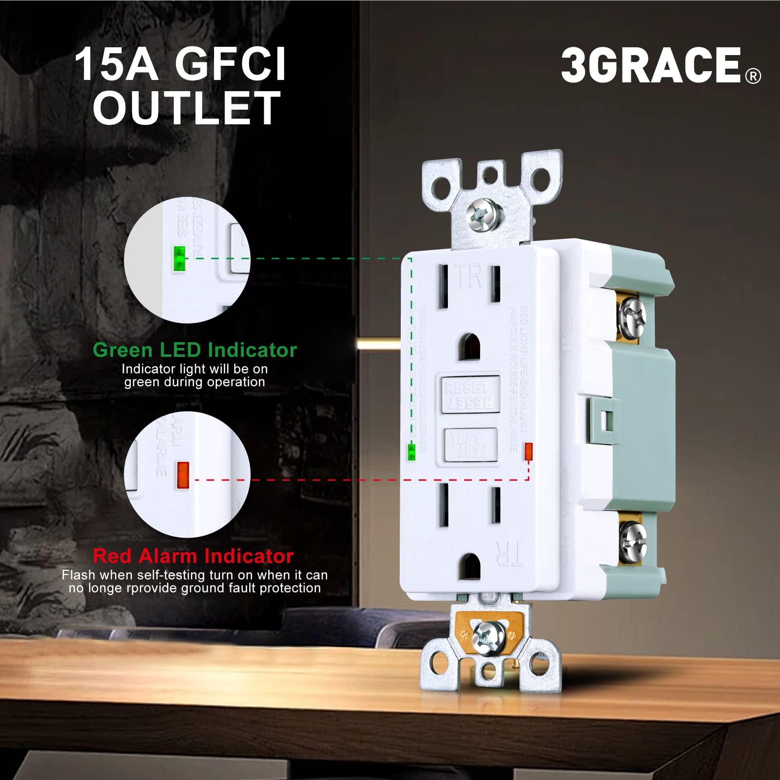 Mua 3GRACE 15 Amp GFCI Outlet, Tamper-Resistant GFI Receptacle with LED ...