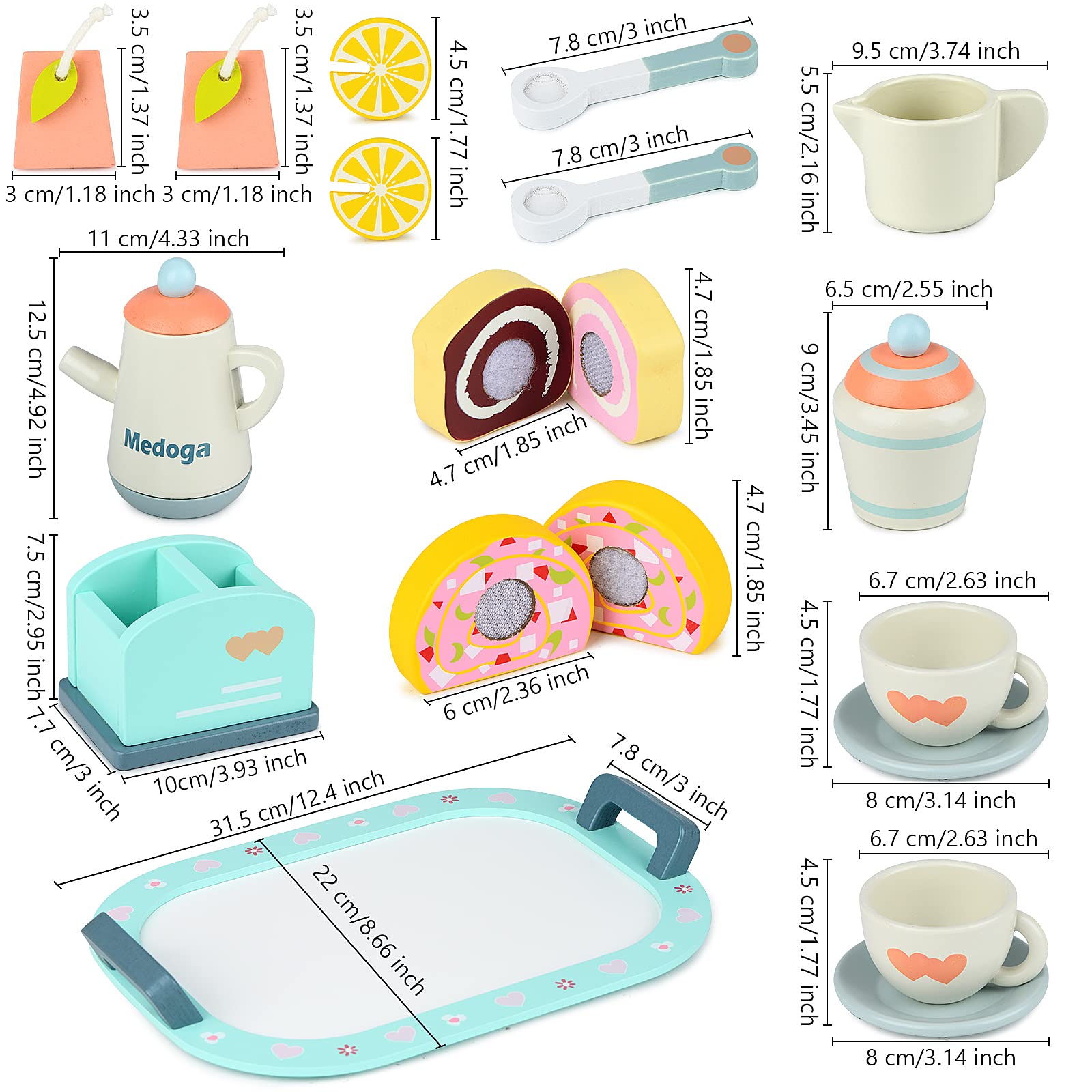 Mua Wooden Tea Set Toy Play Kitchen Accessories for Kids Pretend Play ...