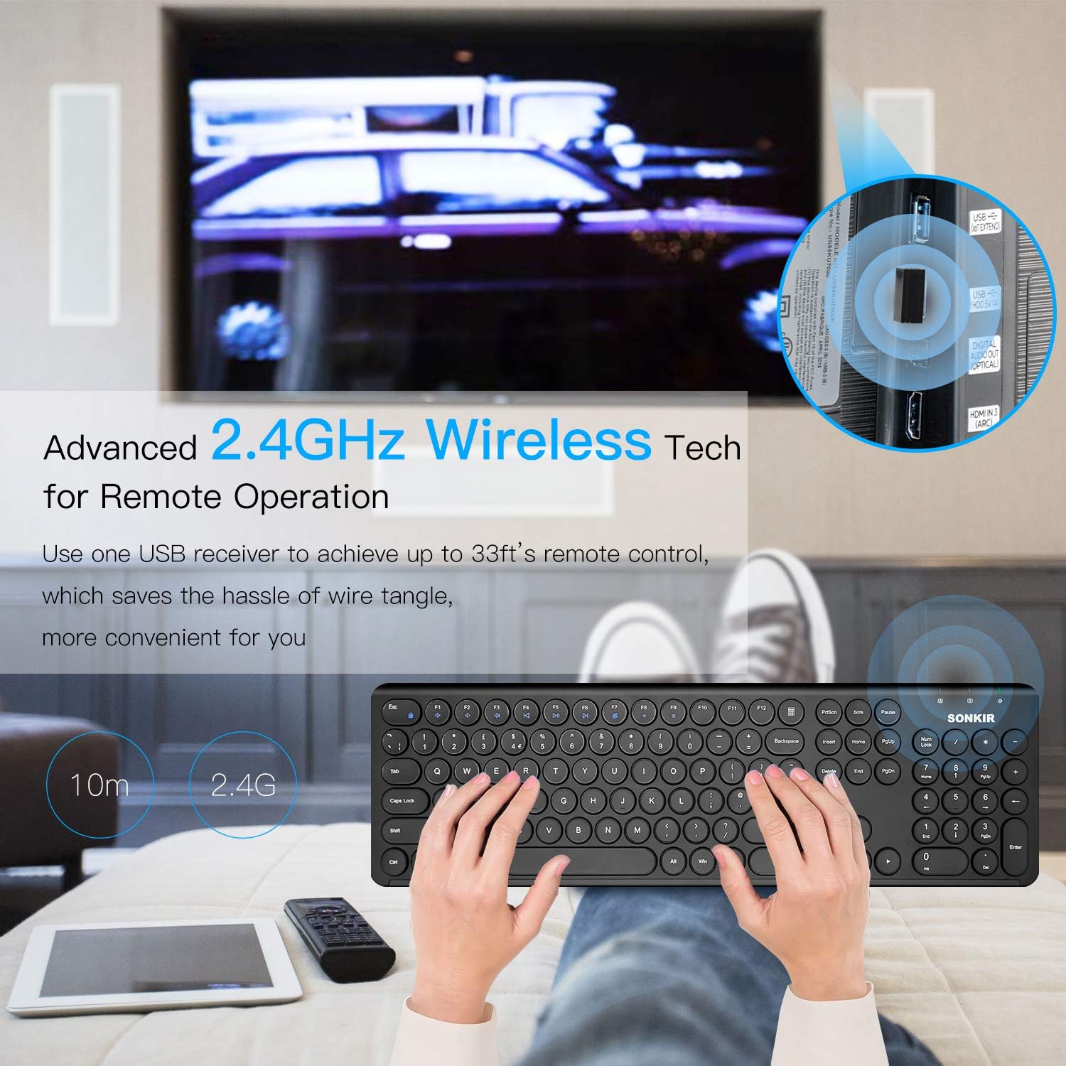 Wireless Keyboard and Mouse Set, Sonkir Rechargeable Full-size Compact Keyboard with Numeric ...