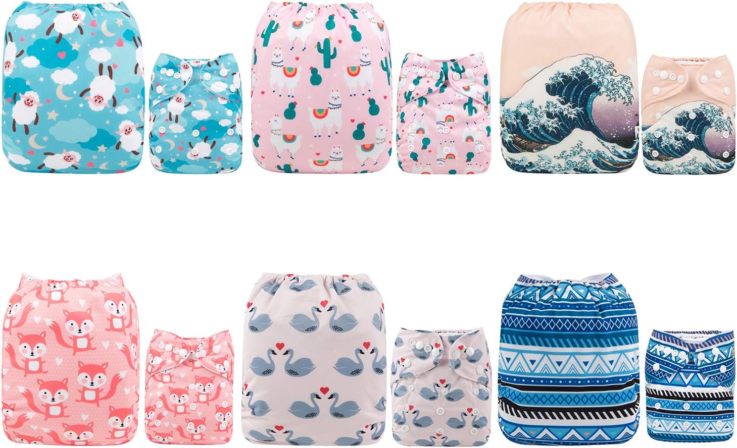 Alva Baby Reuseable Washable Pocket Cloth Diaper 6 Nappies + 12 Inserts ...