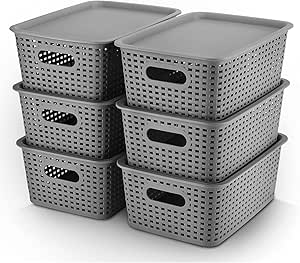 Amazon.com - AREYZIN Plastic Storage Baskets With Lid Organizing ...