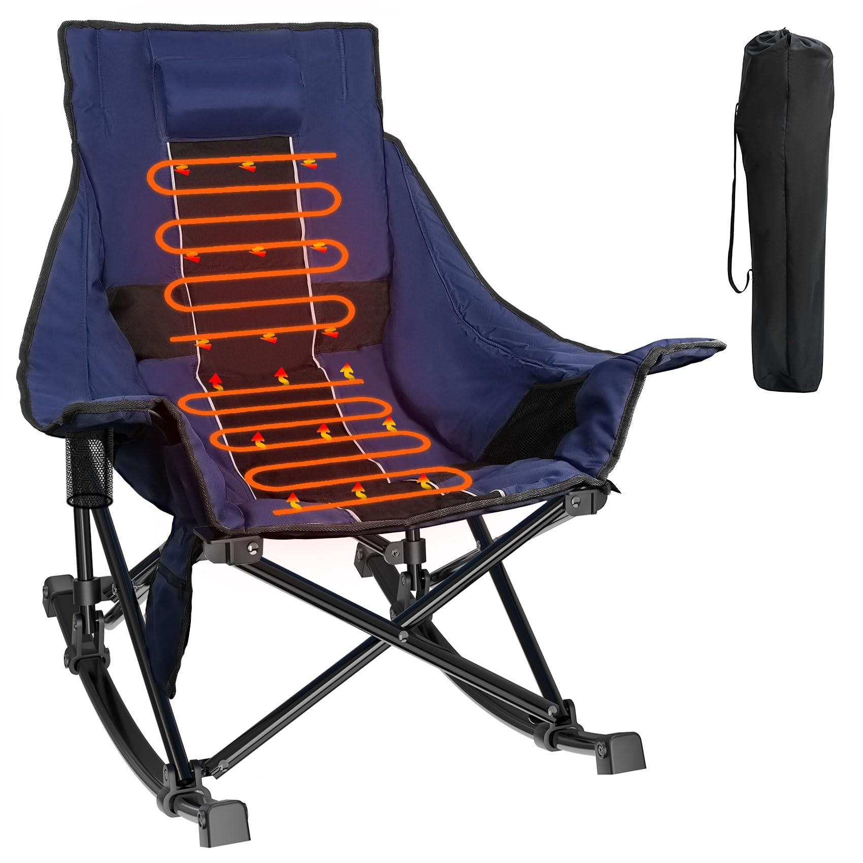 Slendor Oversized Rocking Camping Chair, Heated Camping Chair with 3 ...