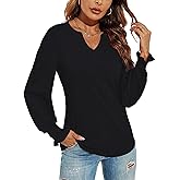 Misyula Womens Lace V Neck Puff Long Sleeve Eyelet Tops Dressy Business ...