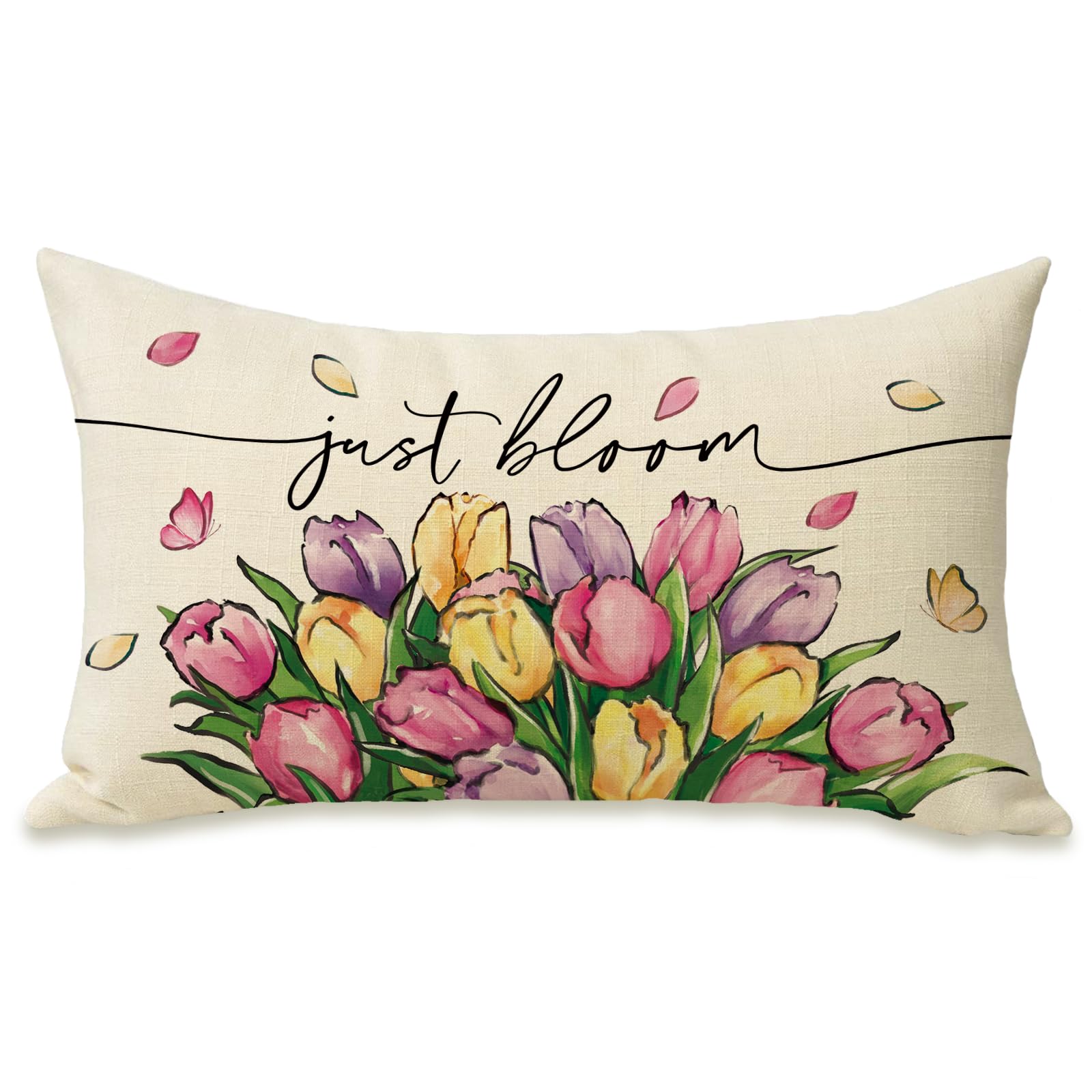 Fahrendom Spring Summer Tulip Flower Lumbar Decorative Rectangle Pillow ...