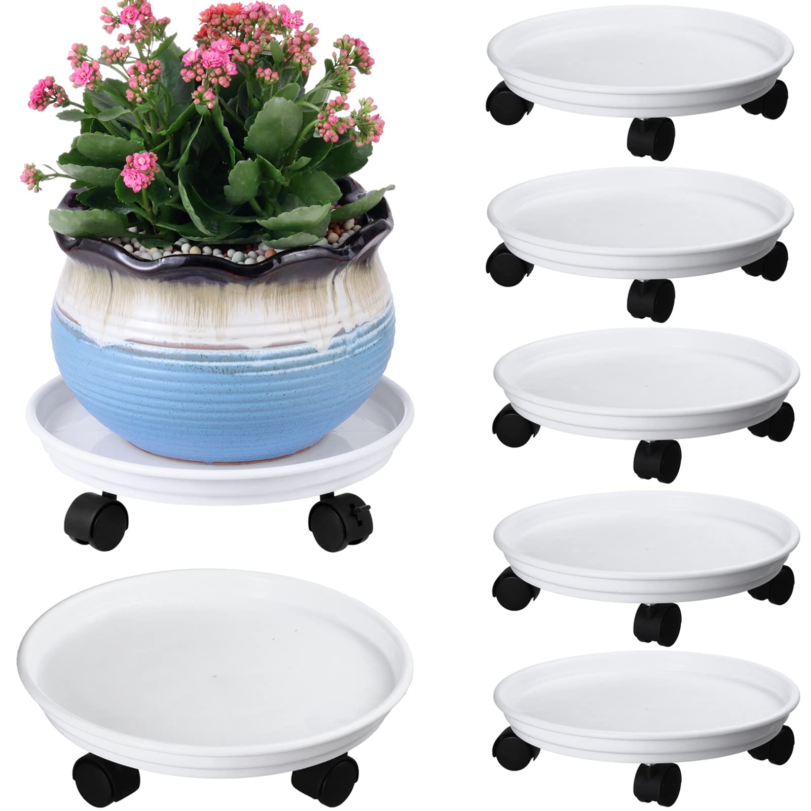 6 Packs Plant Caddy with Wheels 12" Plastic Rolling Plant Stands Heavy ...