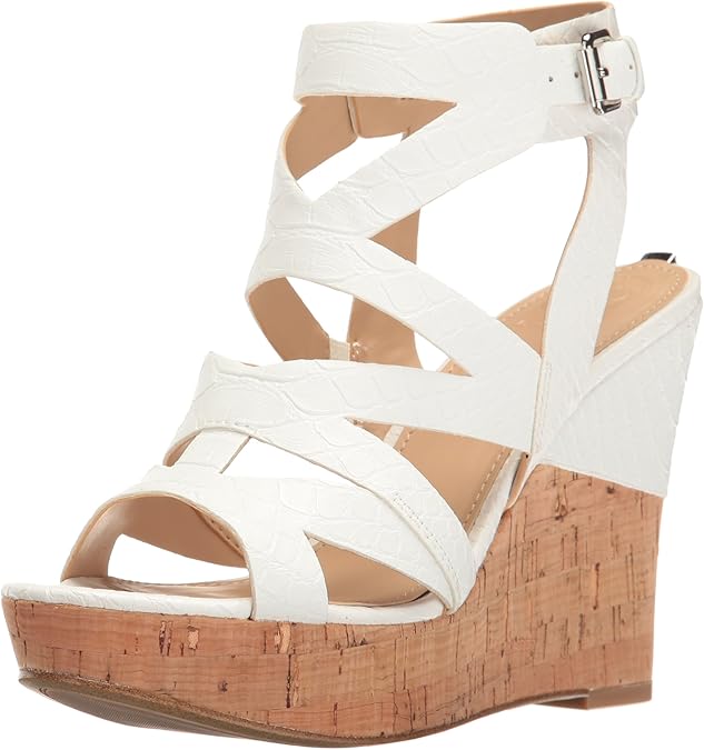 Amazon.com | GUESS Women's Hannele2 Wedge Sandal, White, 11 | Platforms ...