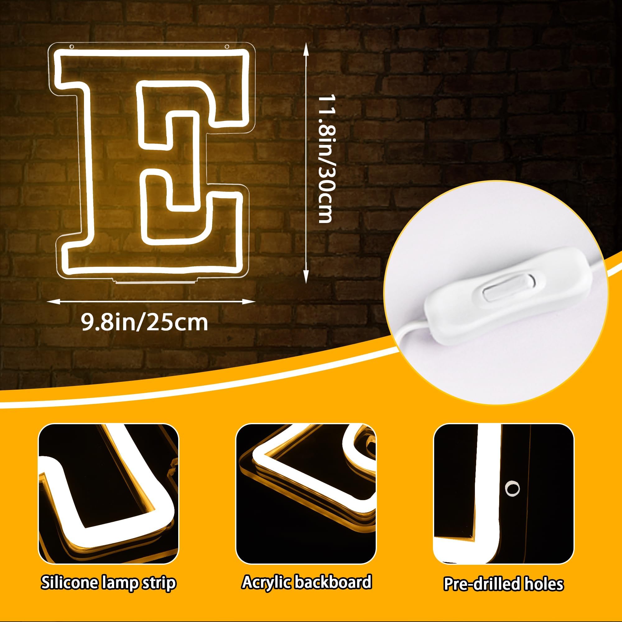 ATTNEON Letter E Neon Sign,Letter Lights 26 Alphabet Neon,Neon Letter ...