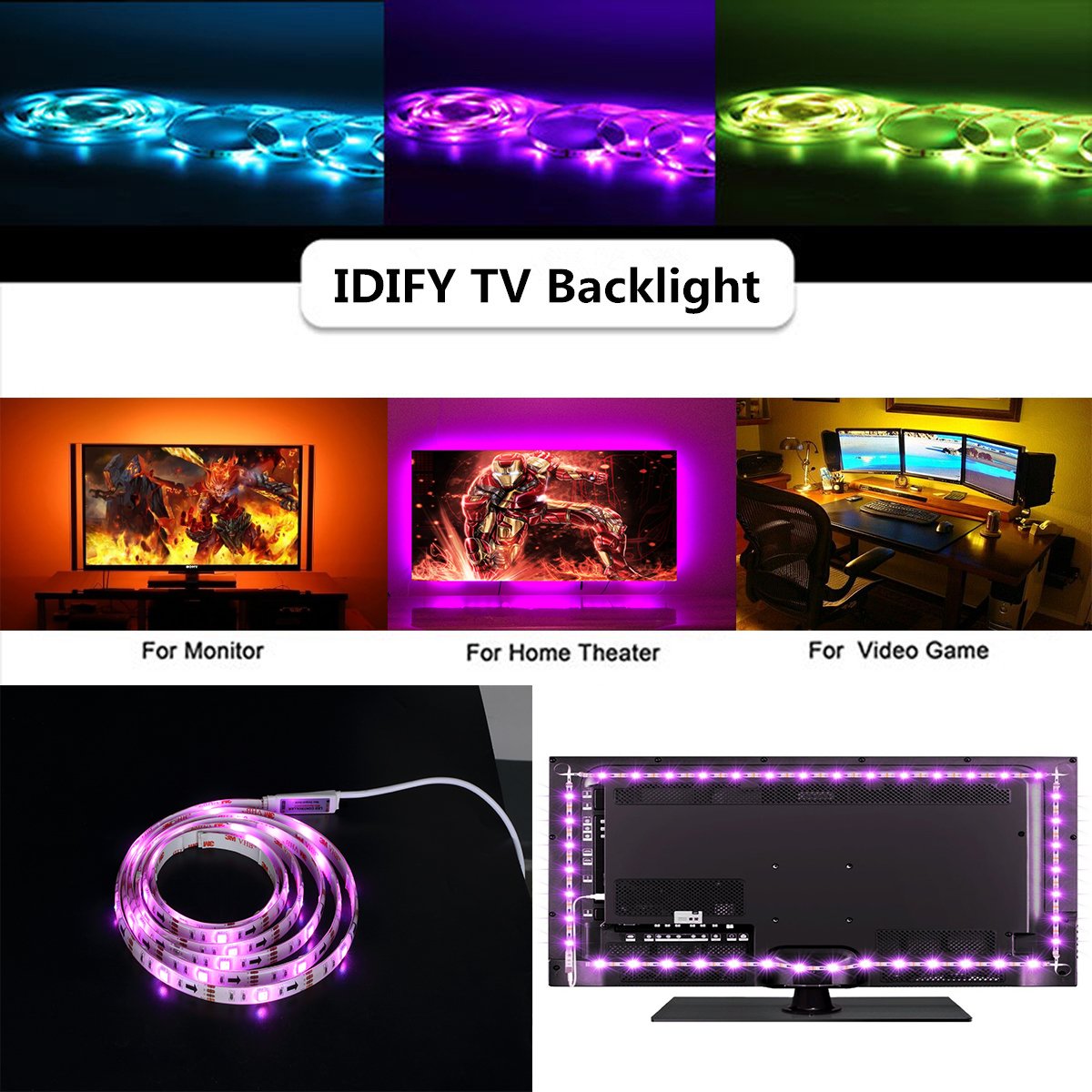 LED TV Backlight 4m/13.12ft RGB LED Light Strips for 65-70 inches HDTV ...