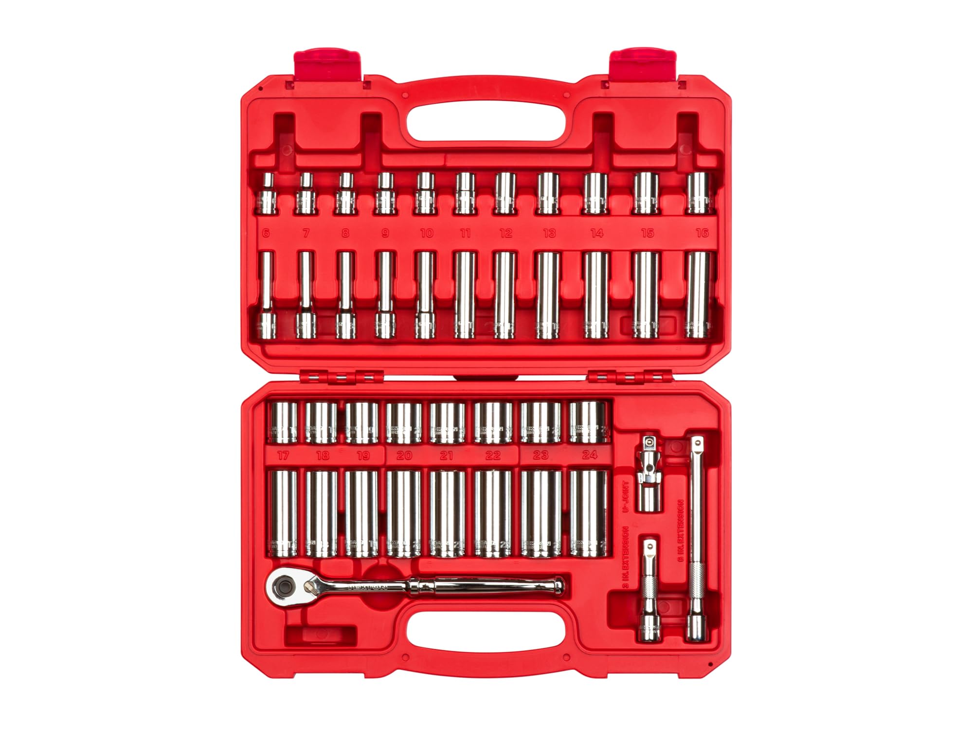 TEKTON 3/8 Inch Drive 6-Point Socket and Ratchet Set, 42-Piece (6-24 mm ...