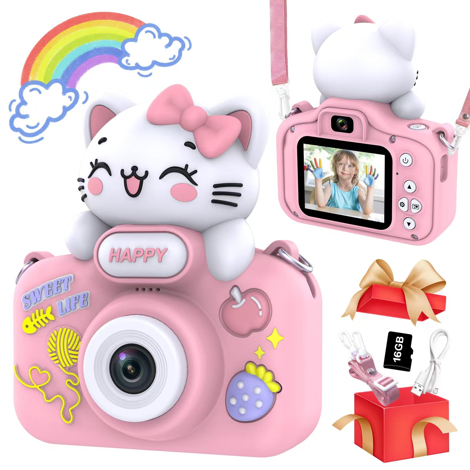 Kids Digital Camera Toys for Girls Ages 3-8, Children Video Camera with ...