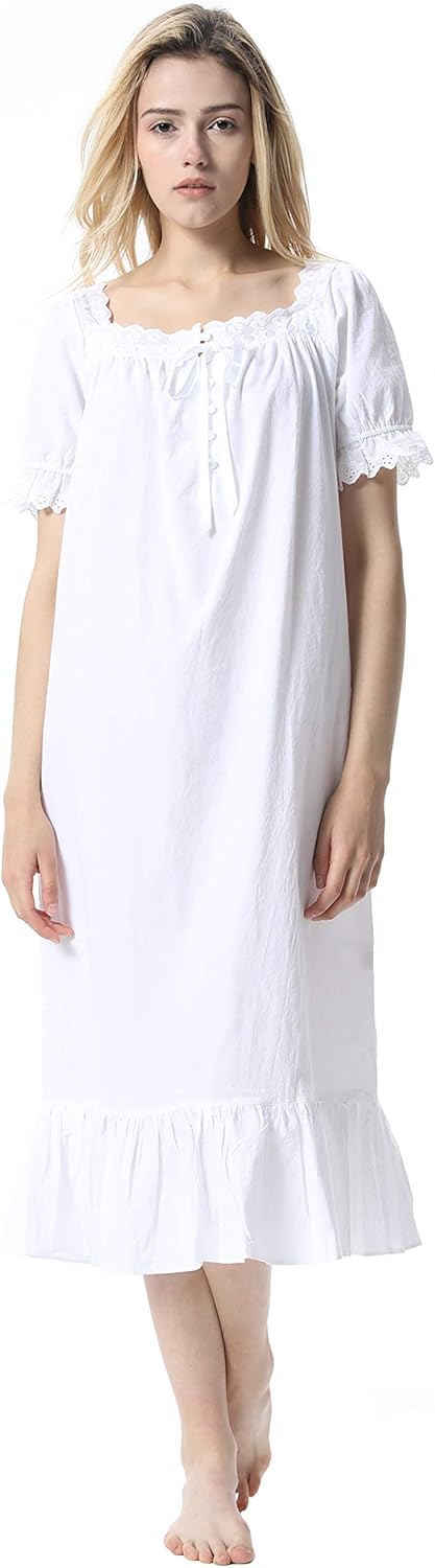 Womens Pajamas Set Cotton Vintage Victorian White Pajama Set Nightgown ...