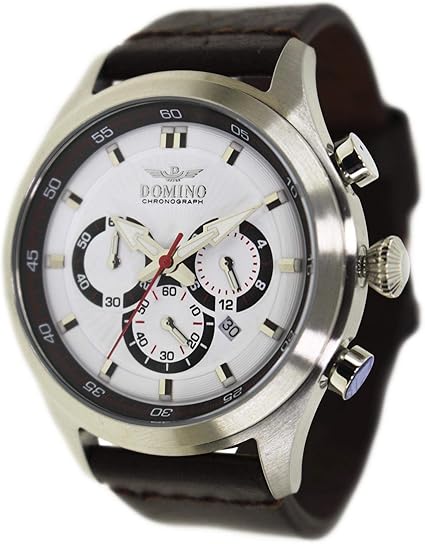 Domino Men's Chronograph Watch Brown Silver Case Leather Band DM ...