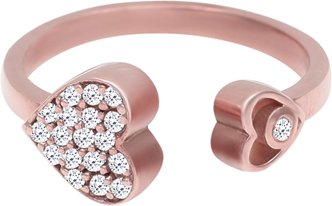 Buy GIVA 925 Sterling Silver Rose Gold Sparkling Heart Ring, Adjustable ...