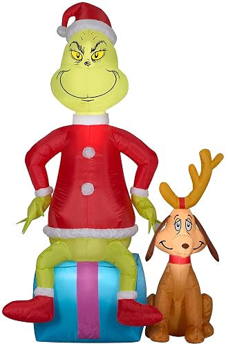 Gemmy Christmas Airblown Inflatable Grinch w/Max Scene Dr. Seuss, 5 ft ...