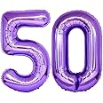 Amazon.com: Number 50 Purple Balloons 40 Inch Giant Purple 50 Number ...