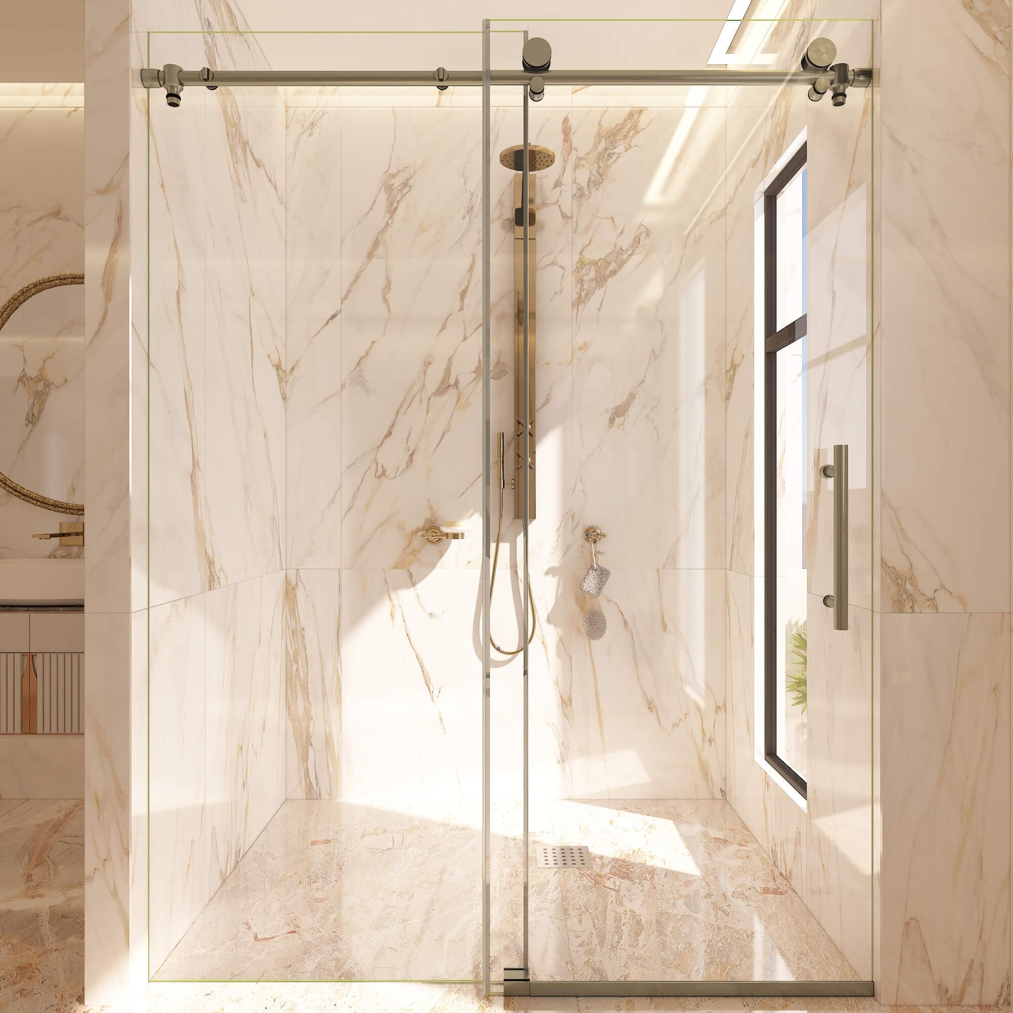 Fab Glass And Mirror Frameless Sliding Shower Door 48" X 72", Adjustable Width 44-48", 5/16 ...